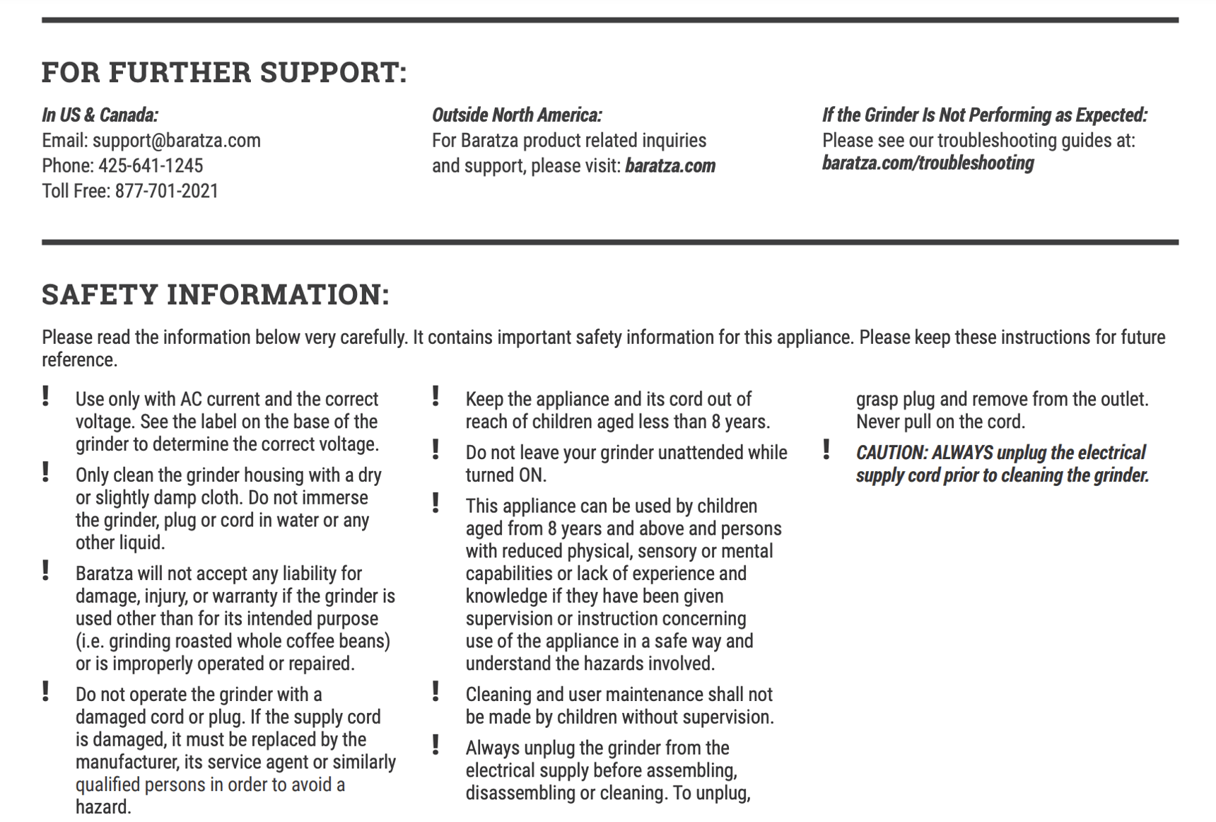 Baratza Encore ESP: User Manual